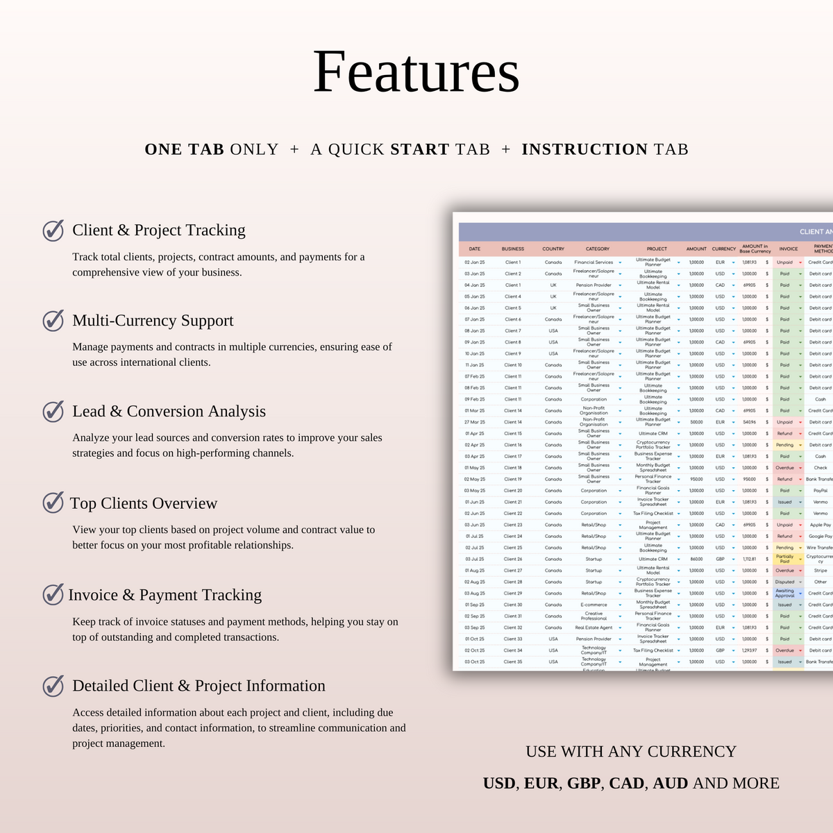 Client Tracker | Excel & Google Sheets | SpreadsheetsHub