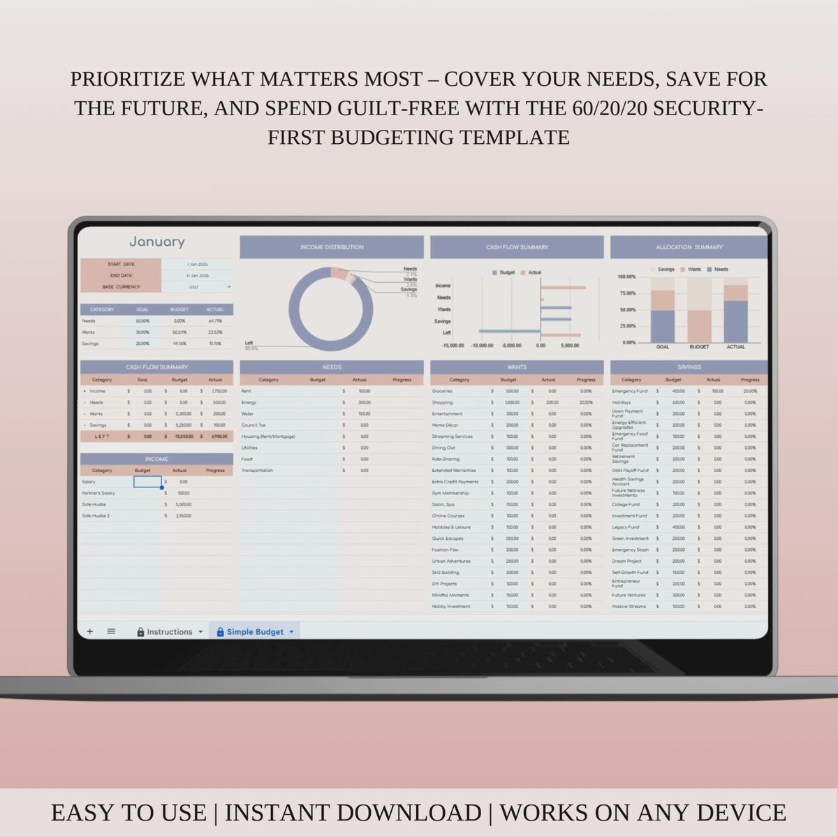 60/20/20 Budget Spreadsheet Template | Excel & Google Sheets | SpreadsheetsHub