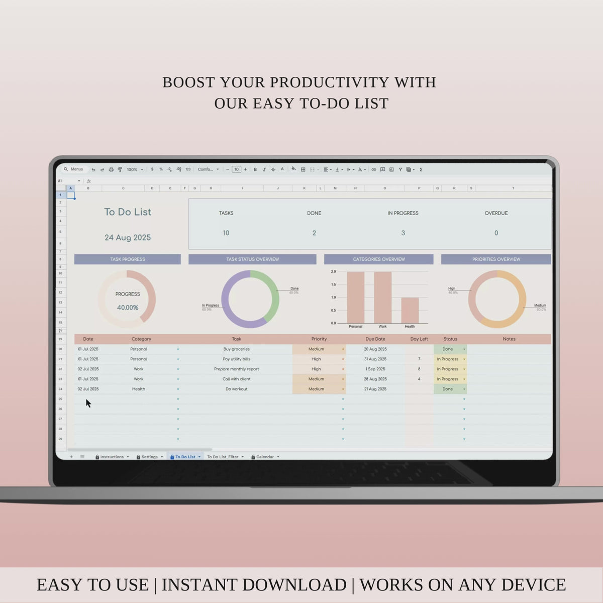 To-Do List Tracker Template - SpreadsheetsHub