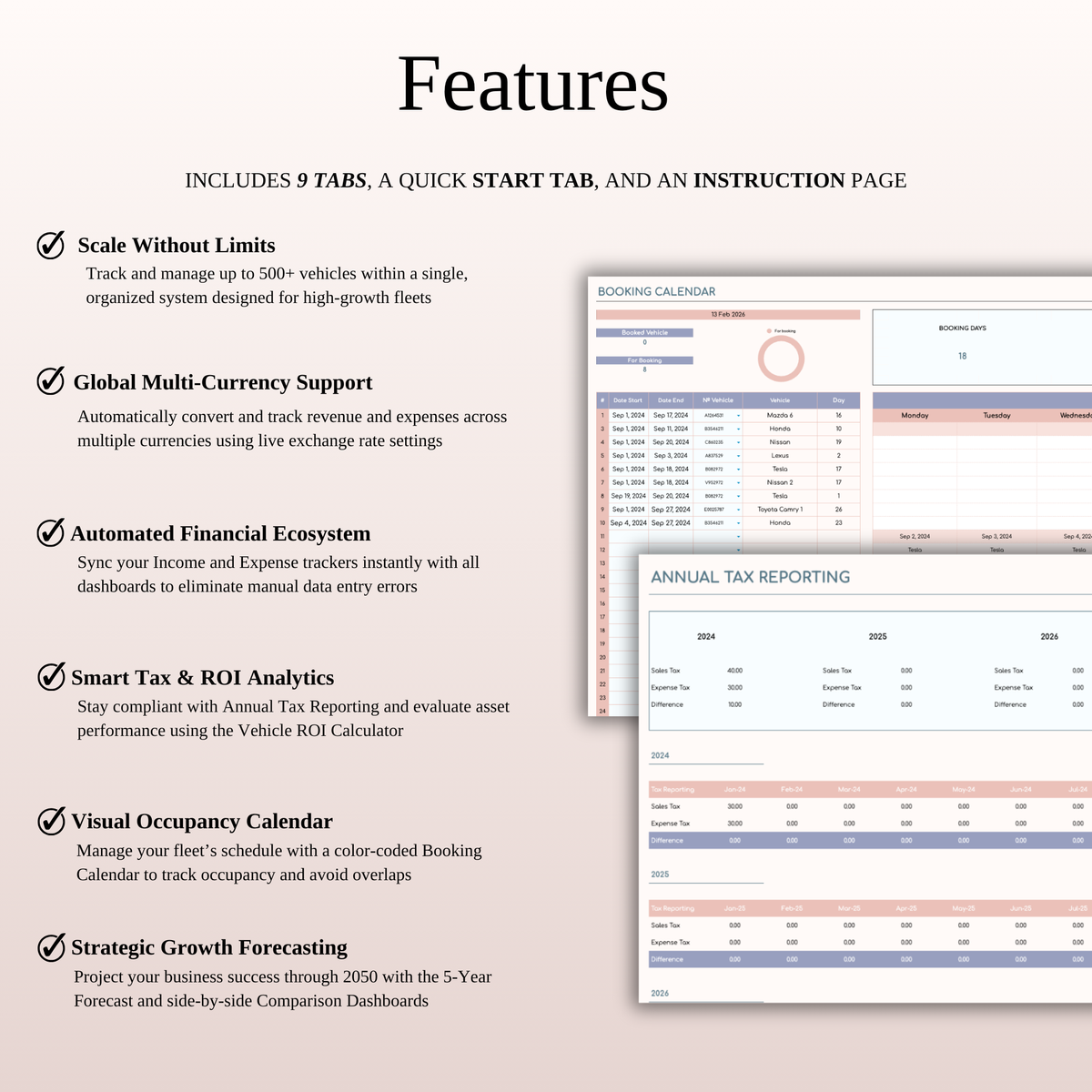 Vehicle Rental Booking Tracker Spreadsheet Excel & Google Sheets