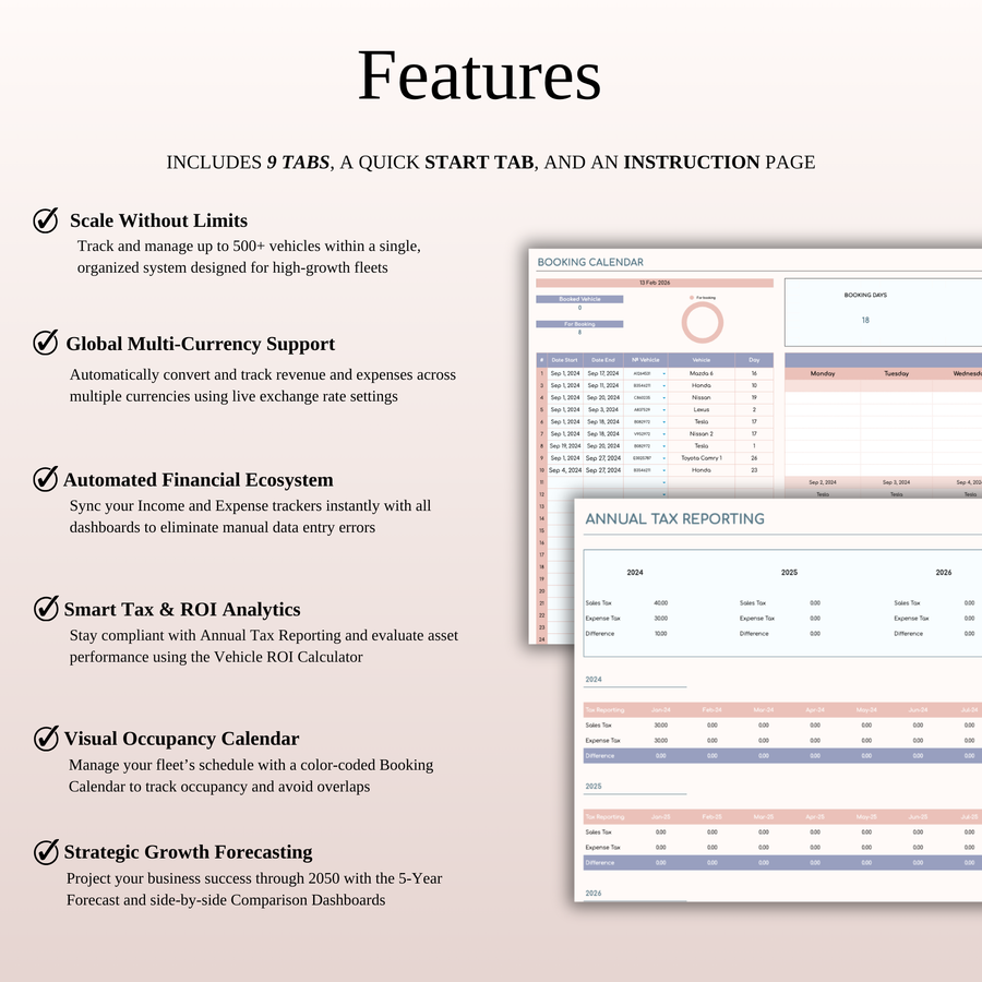 Vehicle Rental Booking Tracker Spreadsheet Excel & Google Sheets