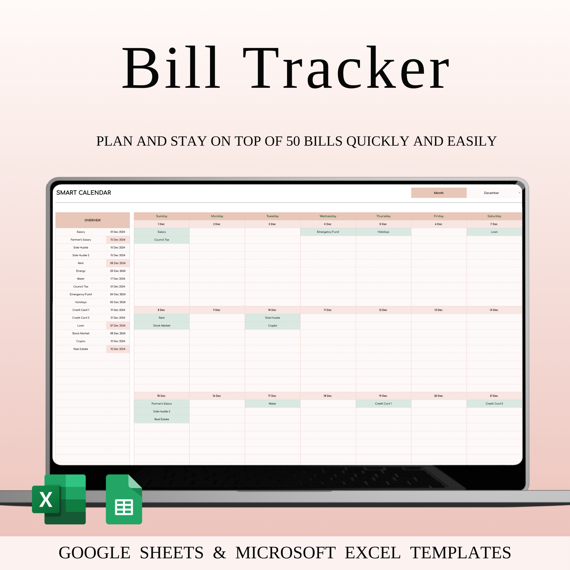 Bill Calendar Templates in Excel & Google Sheets | SpreadsheetsHub