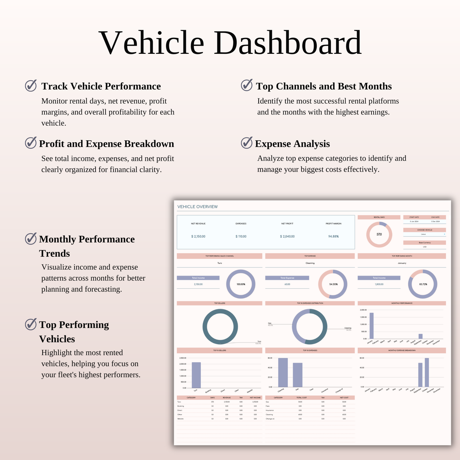 Car Rental Booking Tracker Spreadsheet Excel & Google Sheets