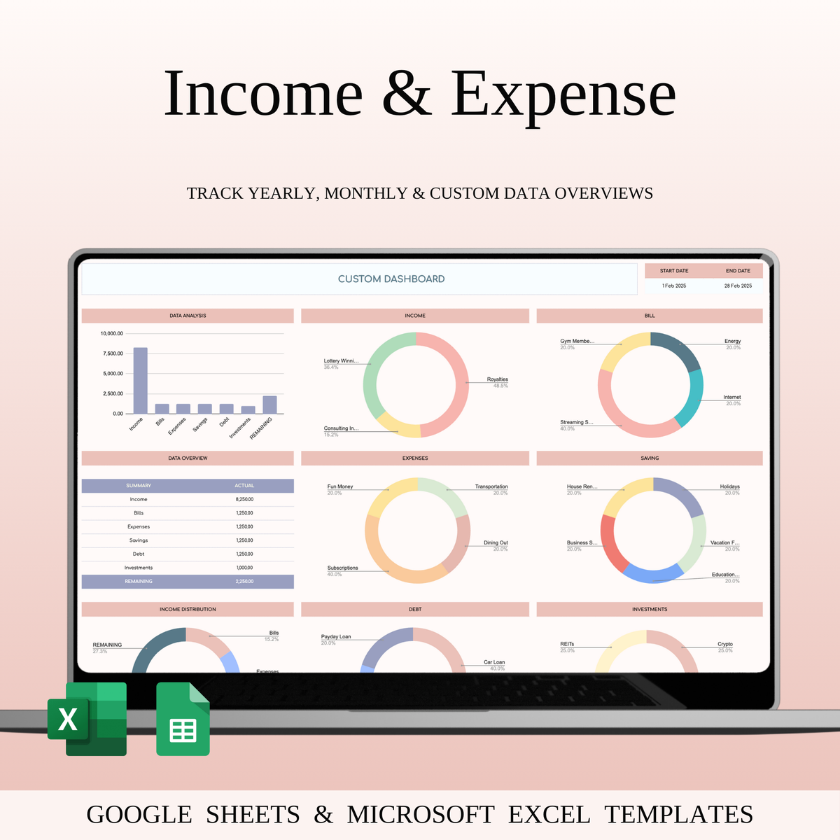 Income and Expense Tracker Template | SpreadsheetsHub