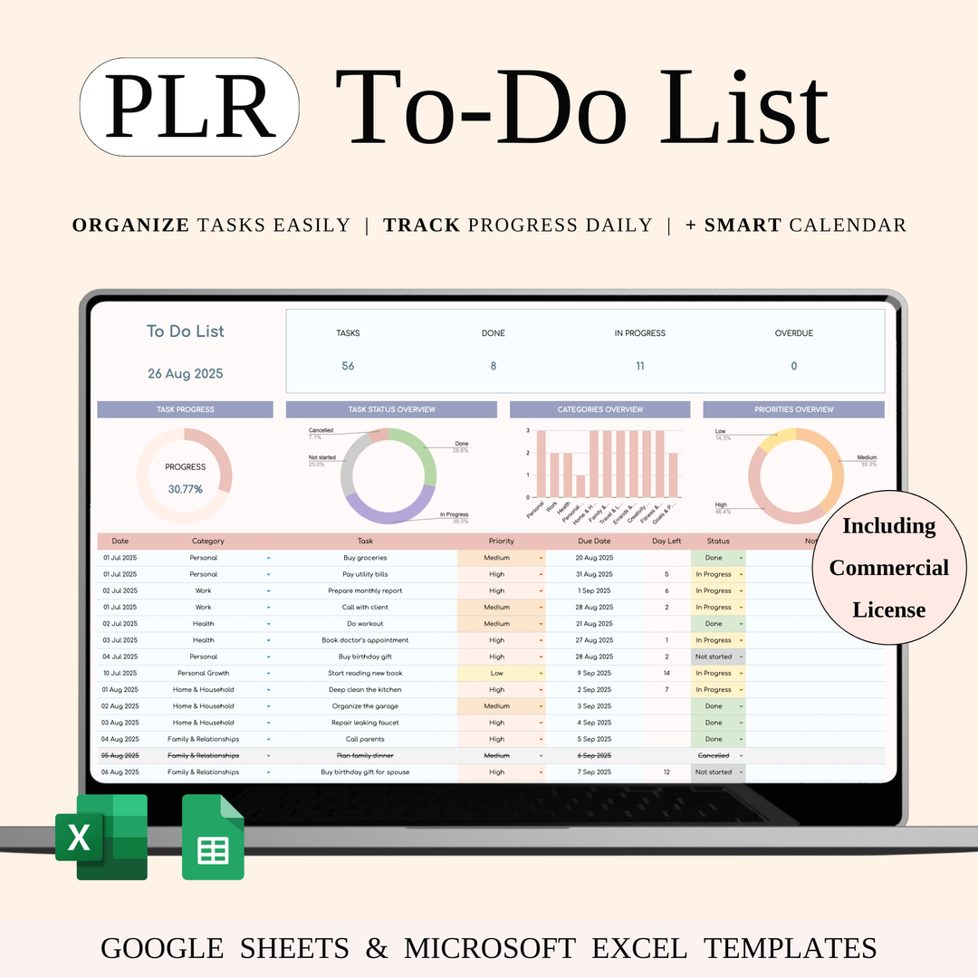 PLR Spreadsheets – Ready-to-Sell Templates (Excel and Google Sheets)
