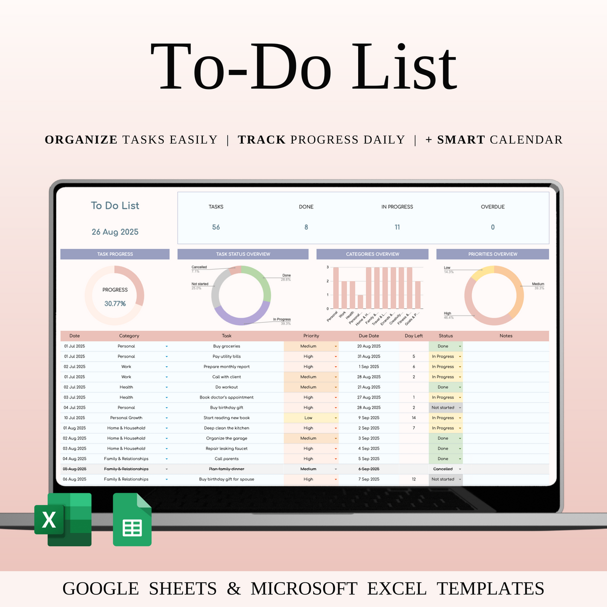 To-Do List Tracker Template - SpreadsheetsHub
