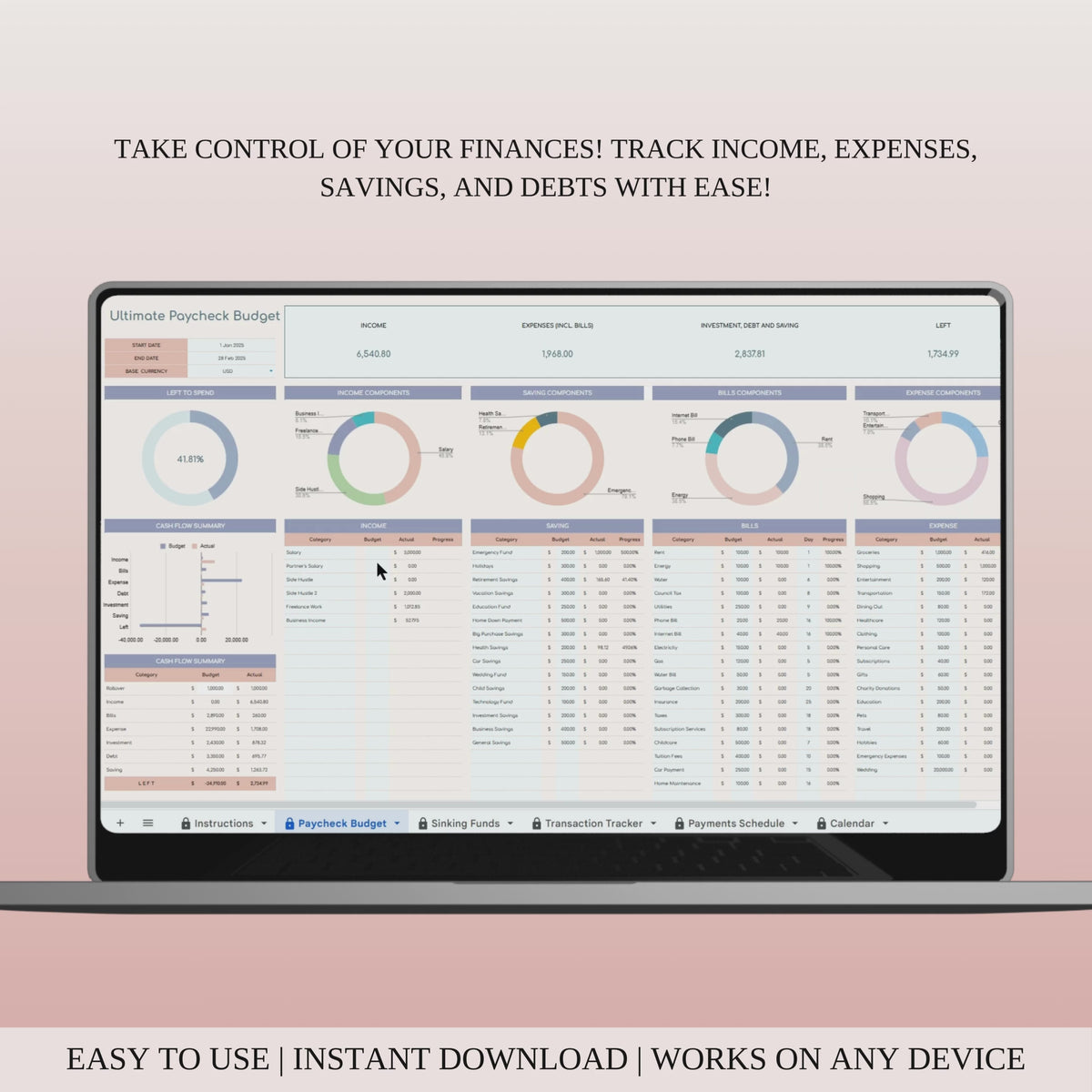 Ultimate Paycheck Budget Spreadsheet Template Excel & Google Sheets