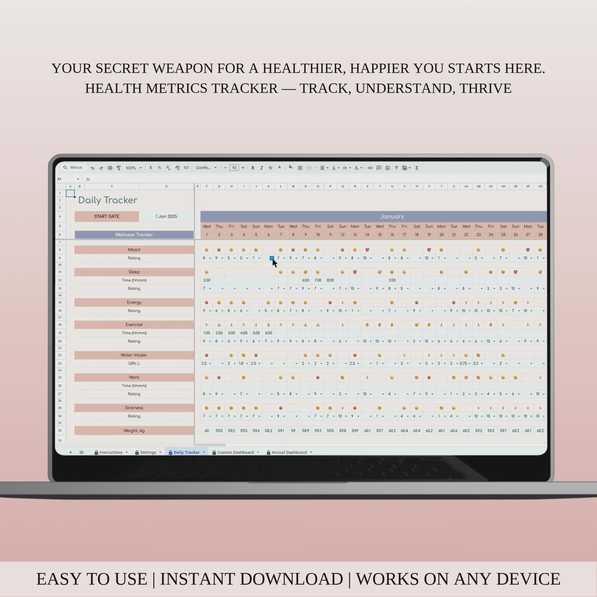 Health Metrics Tracker - SpreadsheetsHub