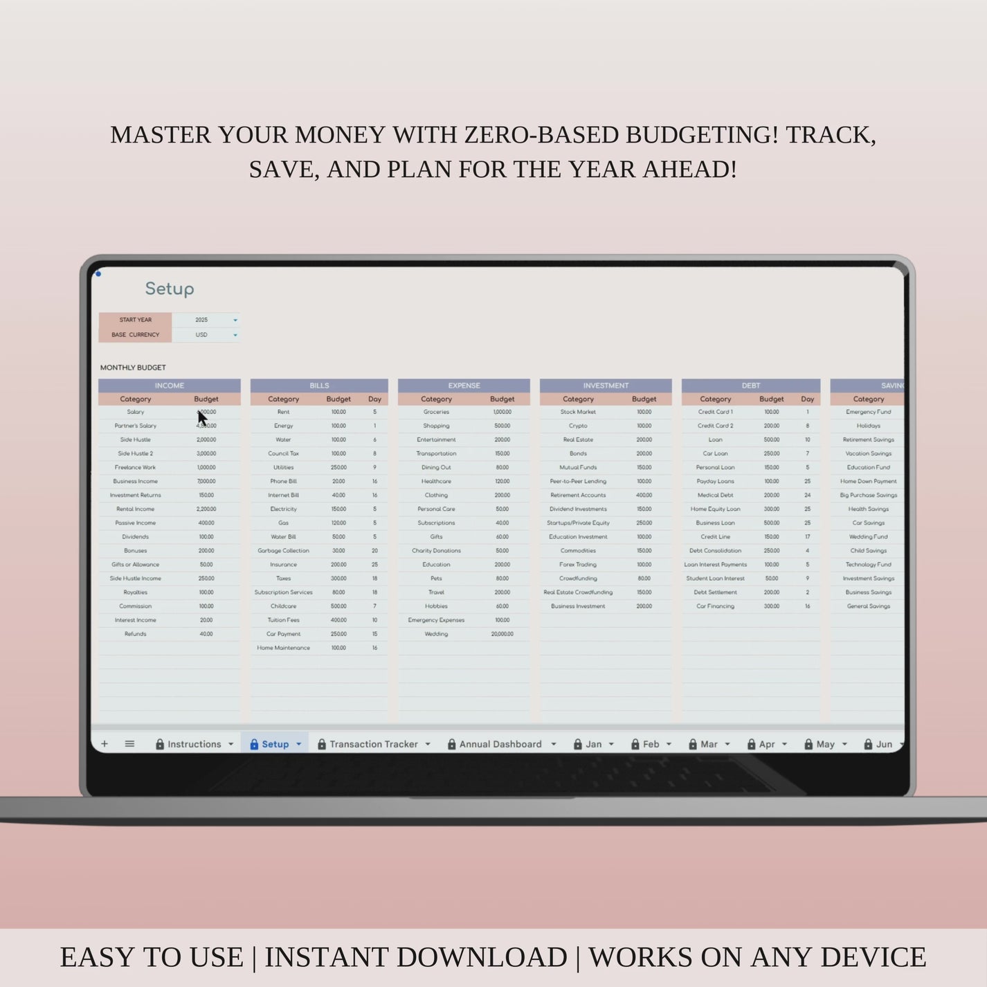 Zero-Based Budget Finance Tracker Template | SpreadsheetsHub