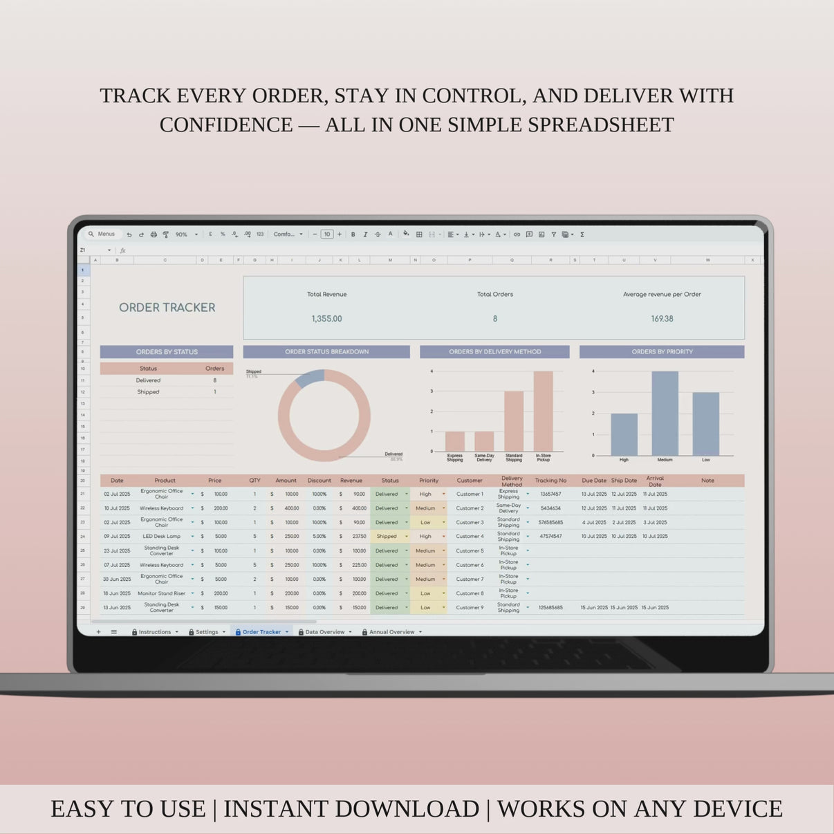 Order Tracker Spreadsheet Template | SpreadsheetsHub