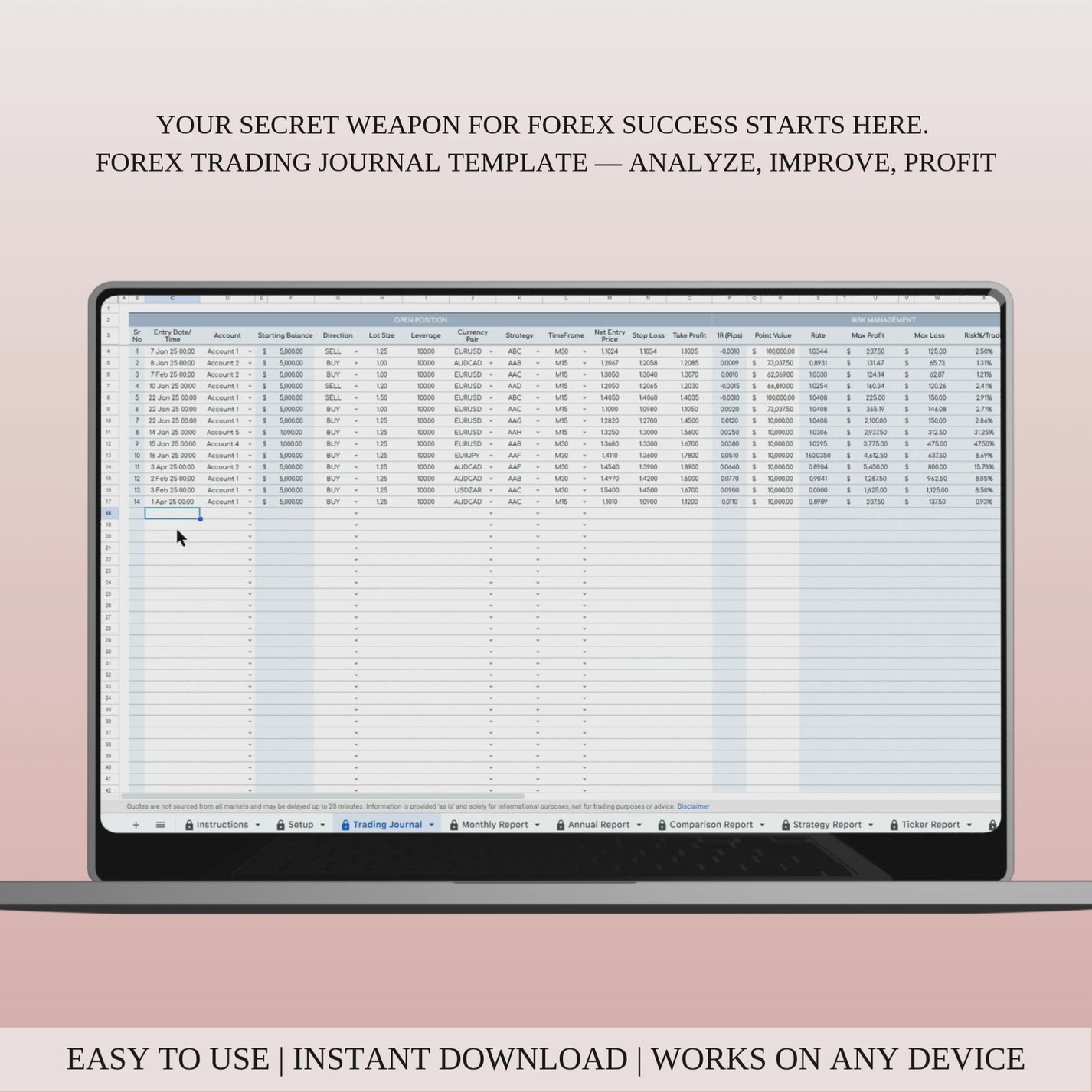 Forex Journal for Google Sheets & Excel – SpreadsheetsHub
