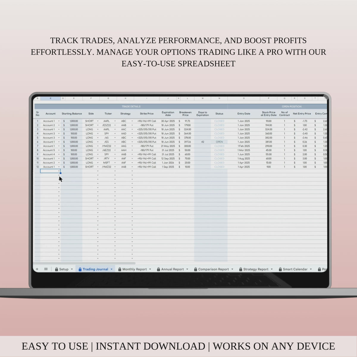 Options Trading Journal Template for Google Sheets and Excel