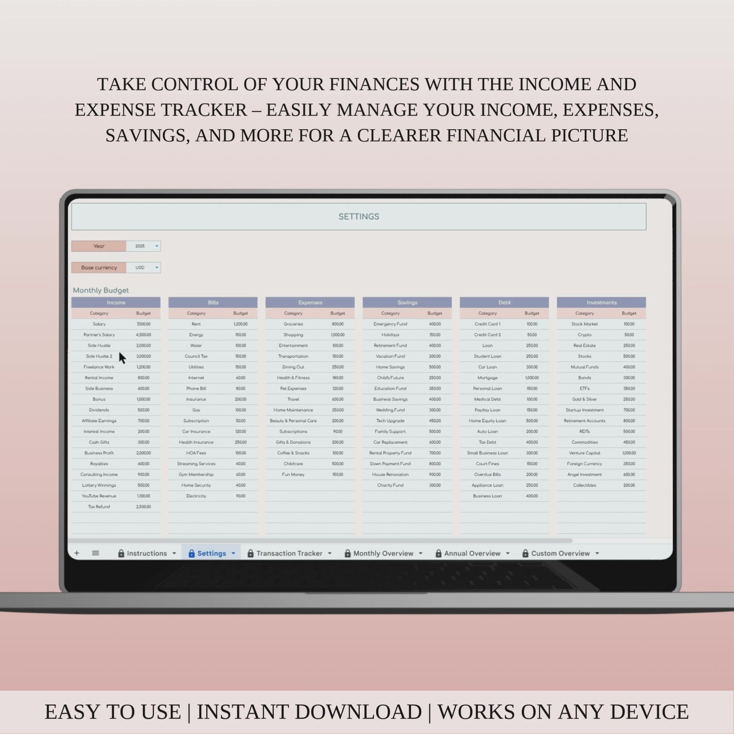 Income and Expense Tracker Template for Google Sheets & Excel